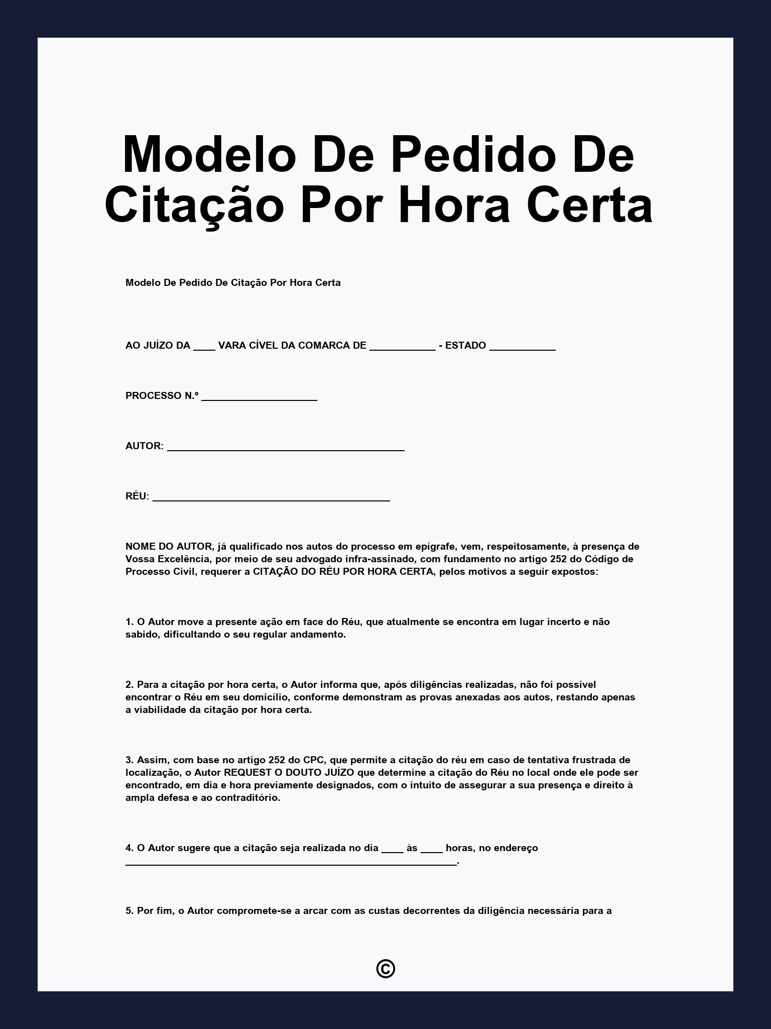 Modelo De Pedido De Citação Por Hora Certa