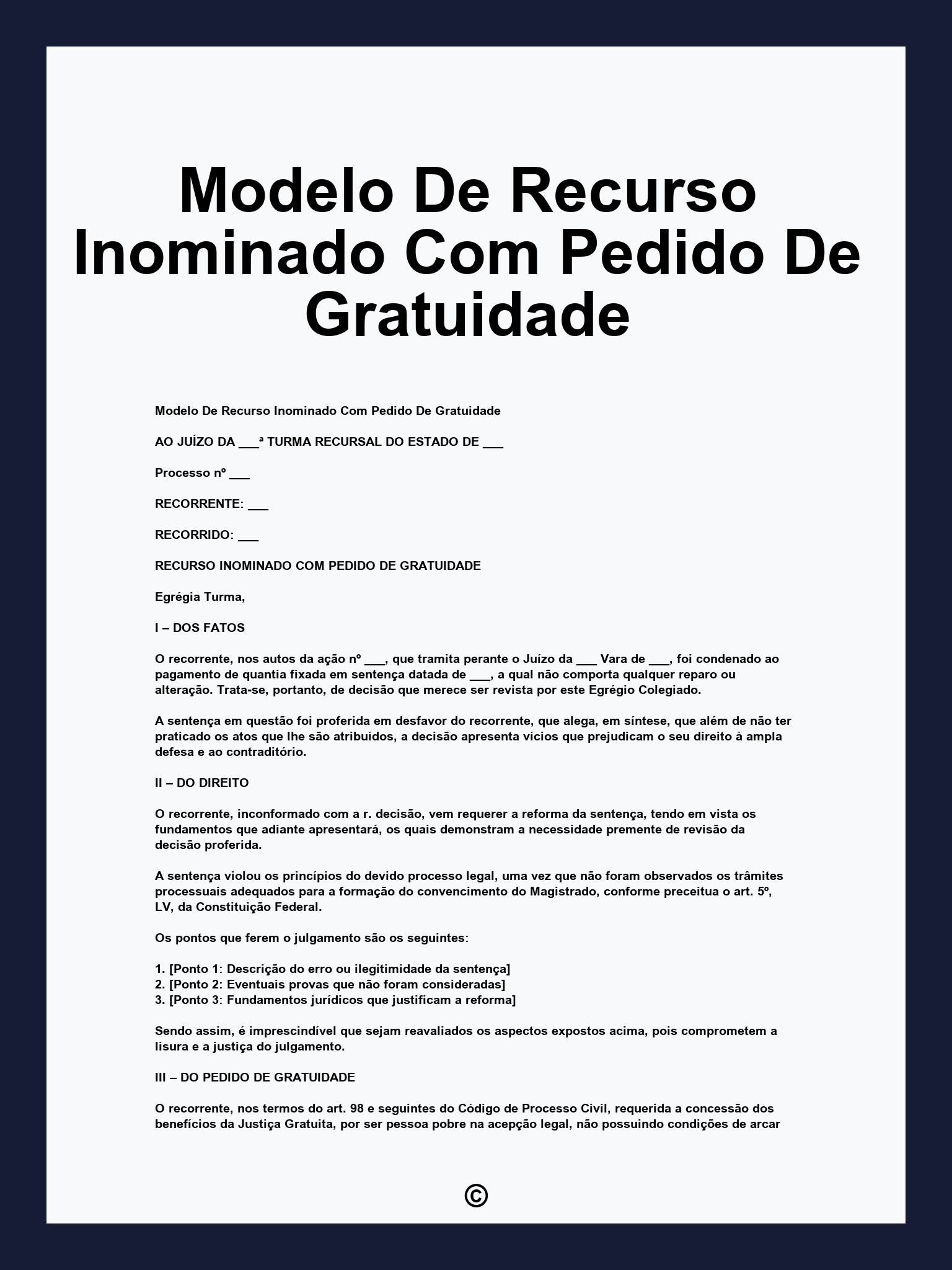 Modelo De Recurso Inominado Com Pedido De Gratuidade